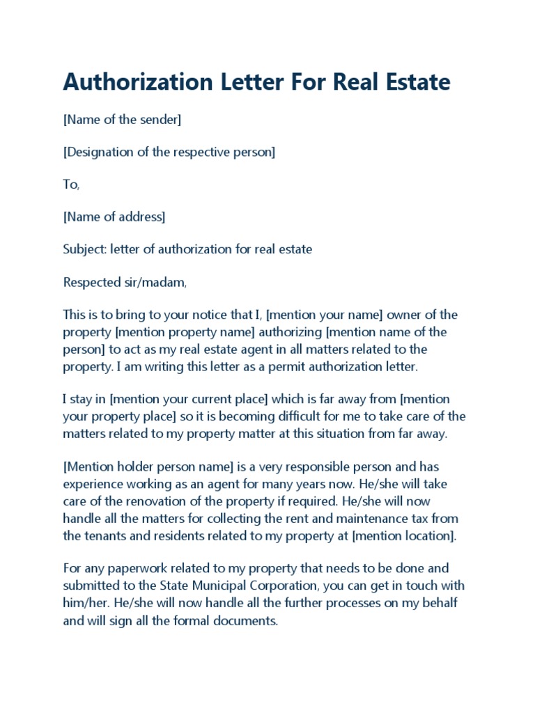 Authorization Letter For Real Estate | PDF