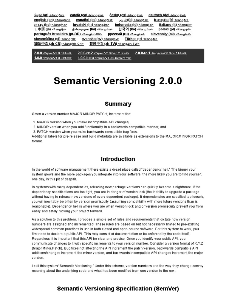 Semantic Versioning Semver 200 Standard Pdf Computer Programming Systems Engineering