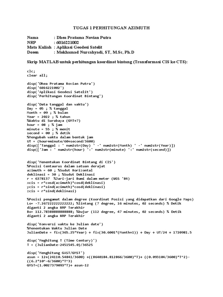 Dhea Pratama Novian Putra - Perhitungan Koordinat Bintang (Transformasi CIS Ke CTS) | PDF