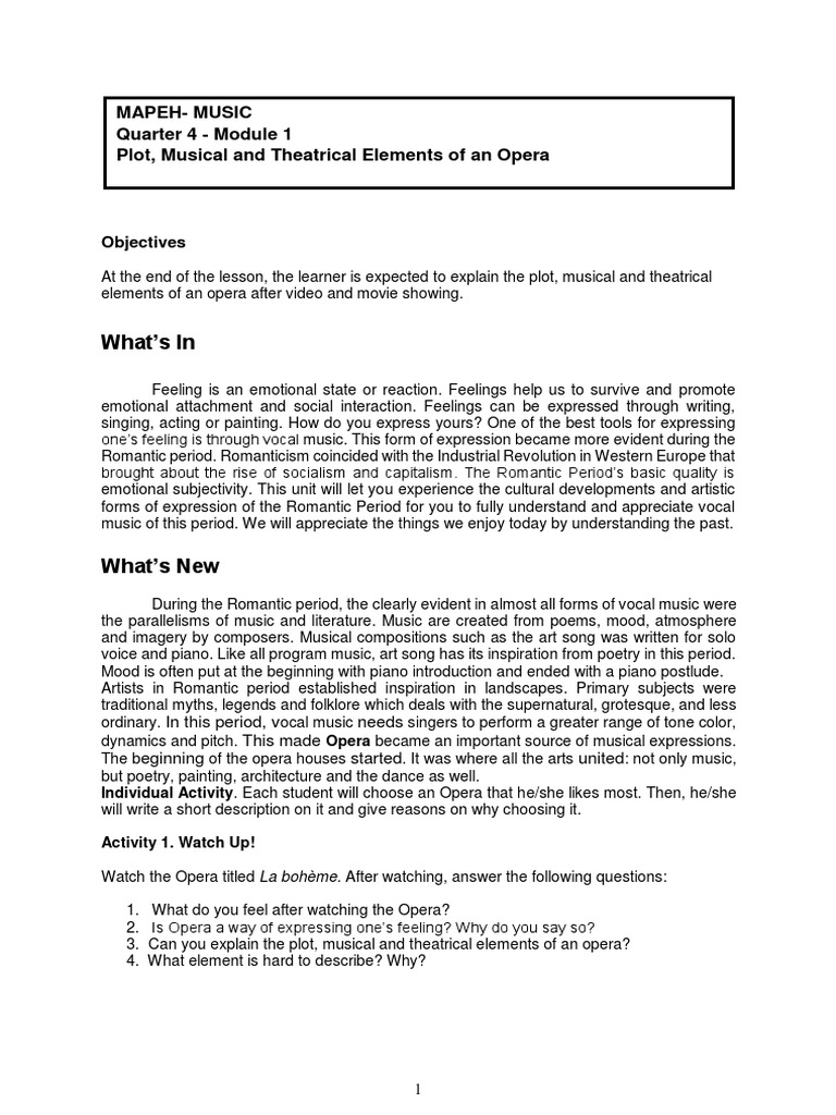 MAPEH Quarter4Mod1 | PDF | Opera | Theatre