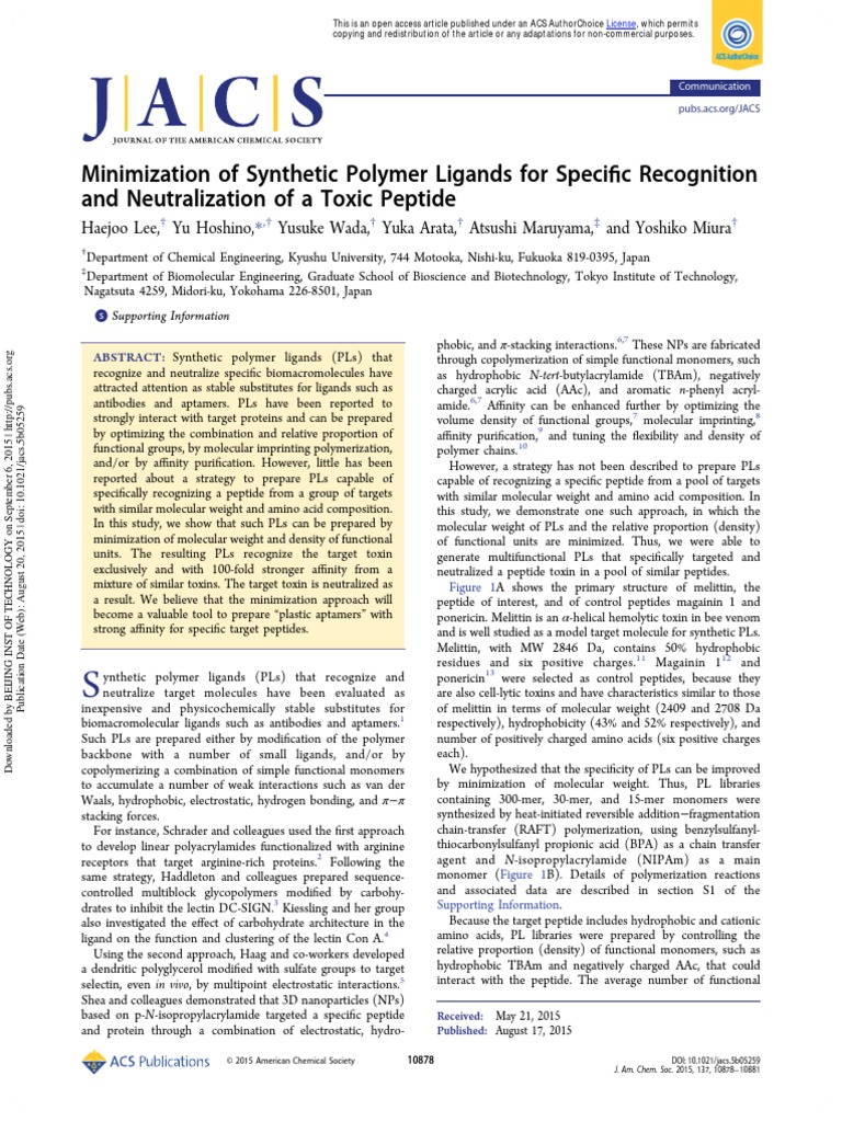 2015minimization of Synthetic Polymer Ligands For Specific Recognition ...