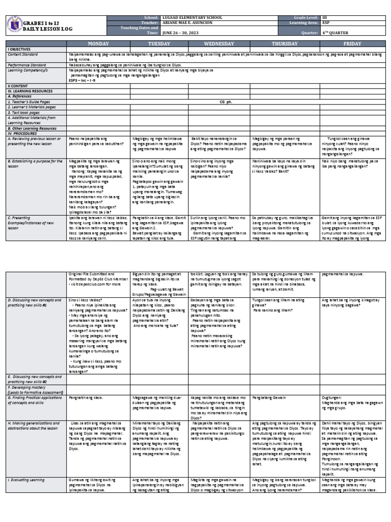 DLL - Esp 3 - Q4 - W9 | PDF