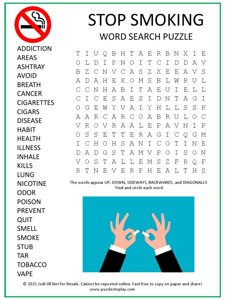 Stop Smoking Word Search Puzzle File | PDF