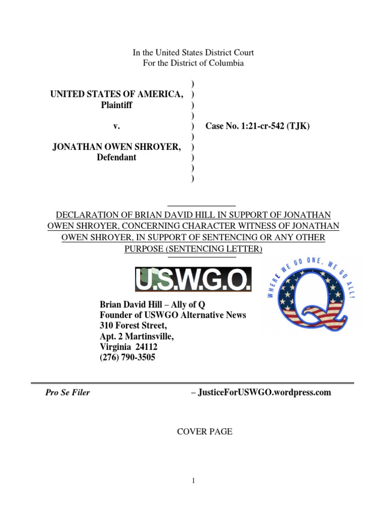 Shroyer Character Witness Declaration | PDF | Discovery (Law) | Plea