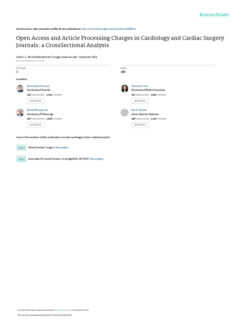 Open Access and Article Processing Charges in Cardiology and Cardiac Surgery Journals: A ...