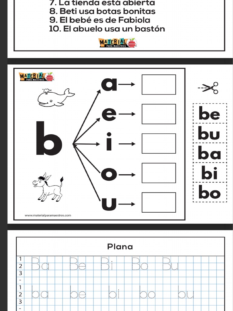 Ejercicios de sílabas ba be bi bo bu | PDF