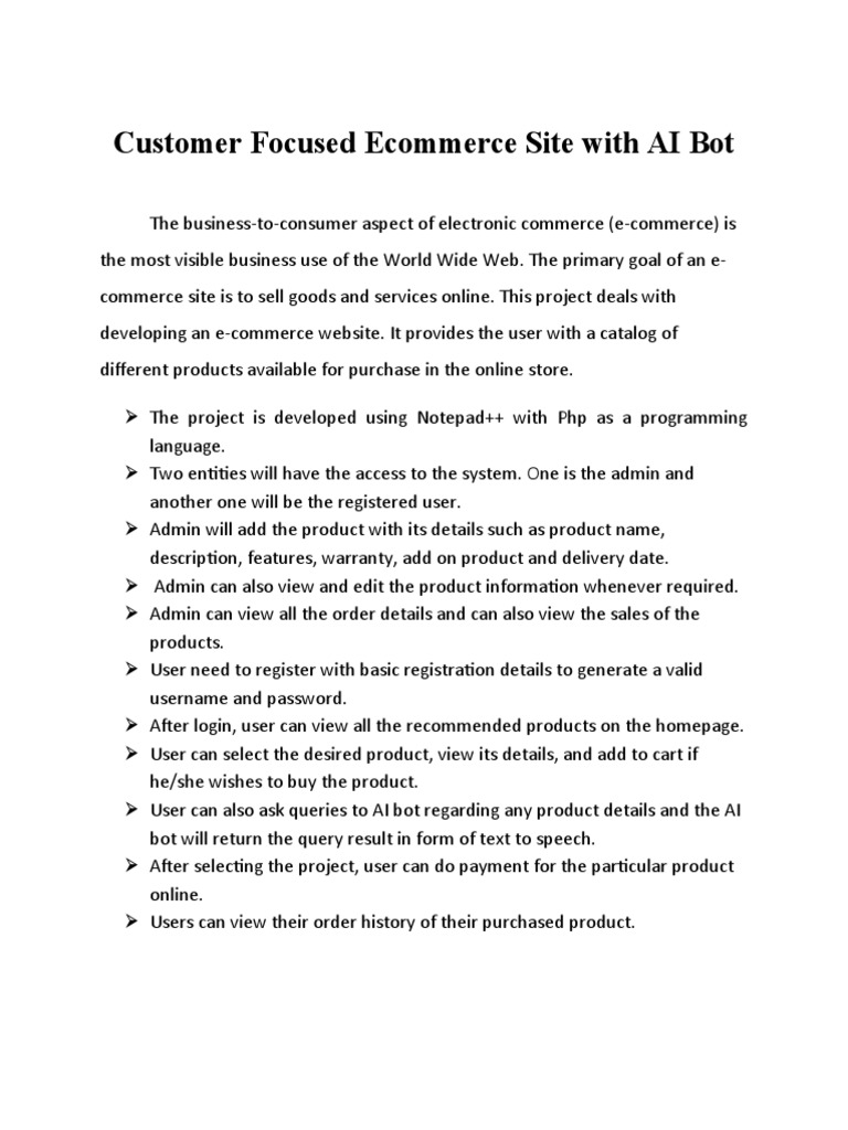 Customer Focused Ecommerce Site With AI Bot | PDF | E Commerce | User (Computing)