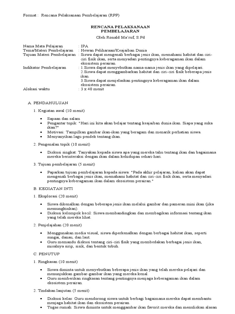 Format - RPP - CGP - 10 - REGULER RONALD TEMA 4 SUB TEMA 2 | PDF