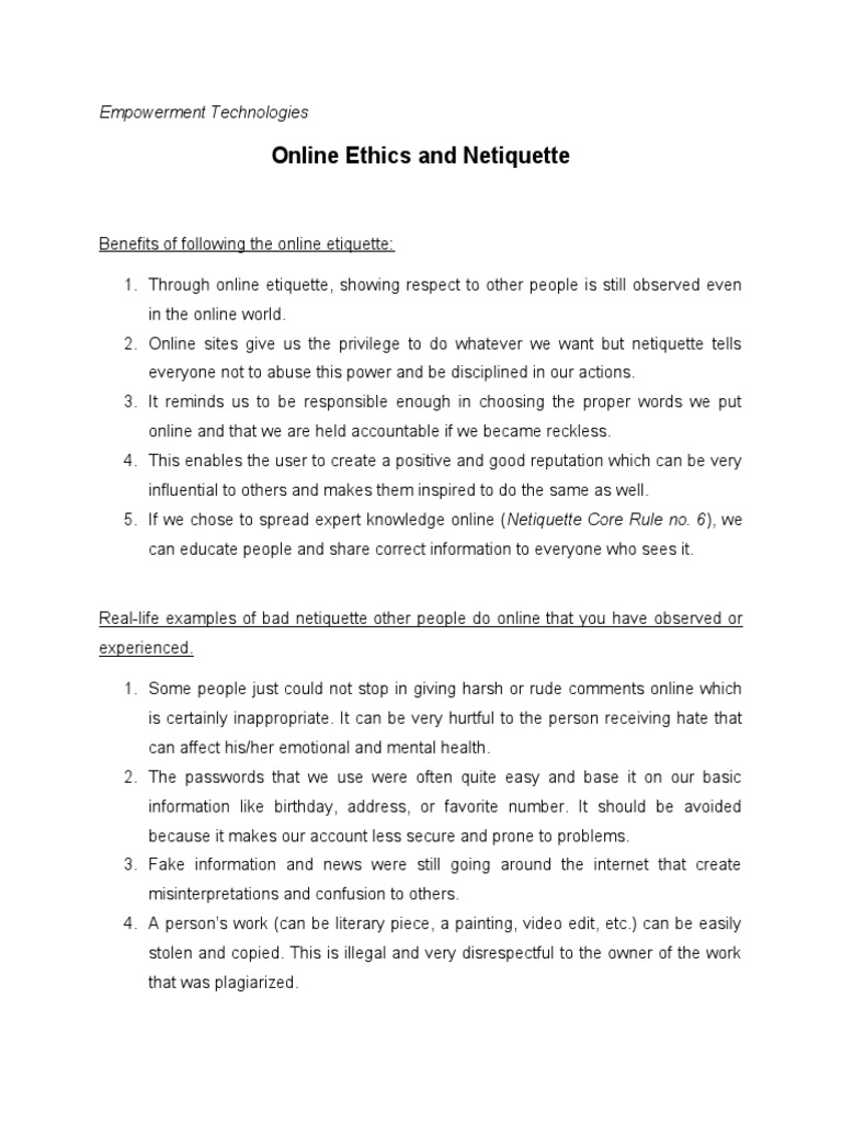 Online Ethics and Netiquette | PDF