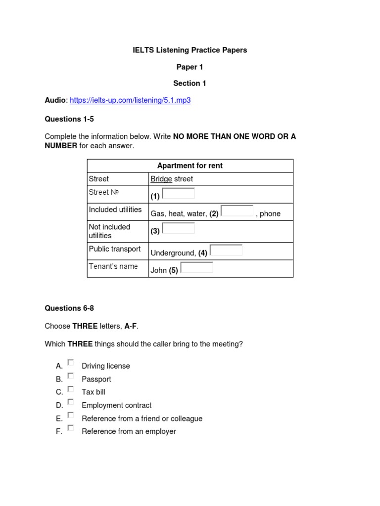 1602686820IELTS Listening Paper 1 | PDF