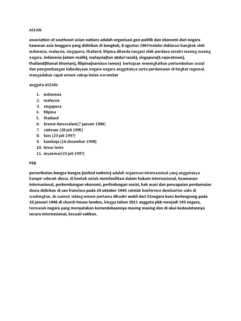 Asean PBB Dan Sejarah | PDF