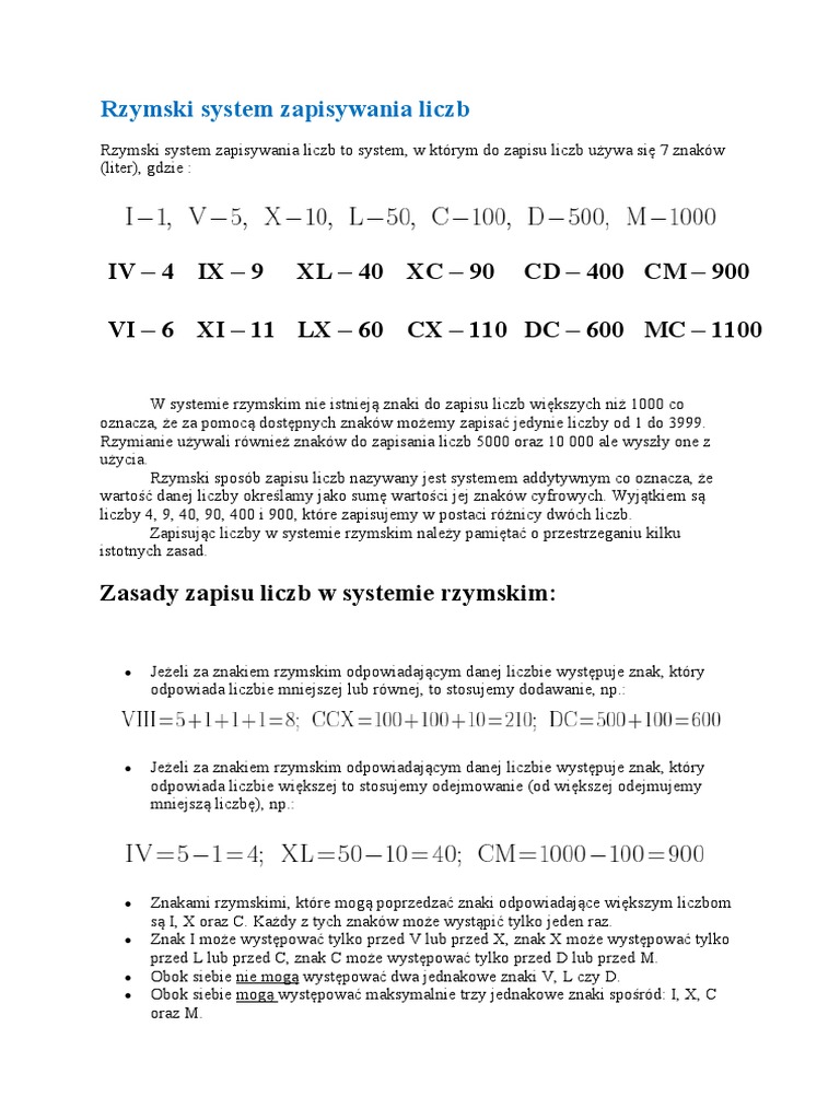 Rzymski System Zapisywania Liczb | PDF