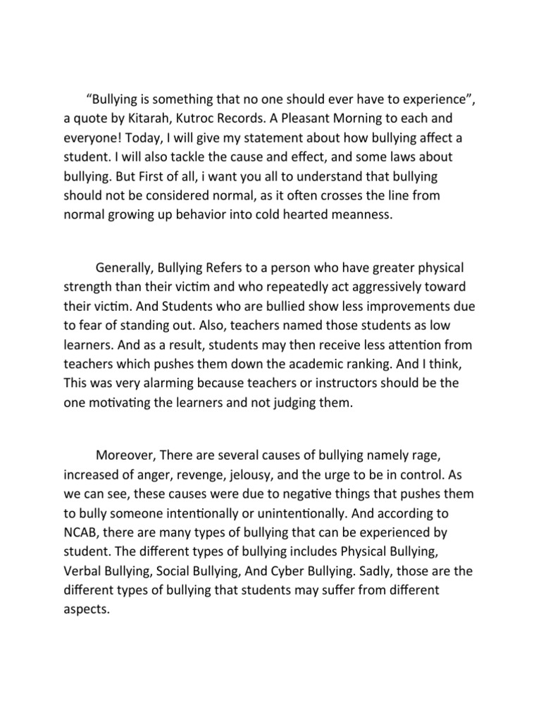 Bulying-Speech in English | PDF | Bullying | Cyberbullying