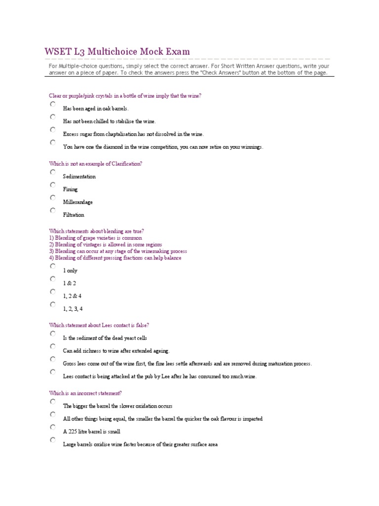 WSET Level 3 Mock Exam Guide | PDF | Wine | Fermentation In Winemaking