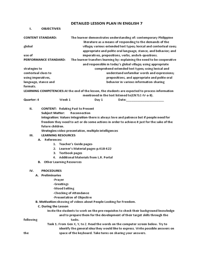Week 1 Grade 7 DLP | PDF | Poetry | Learning