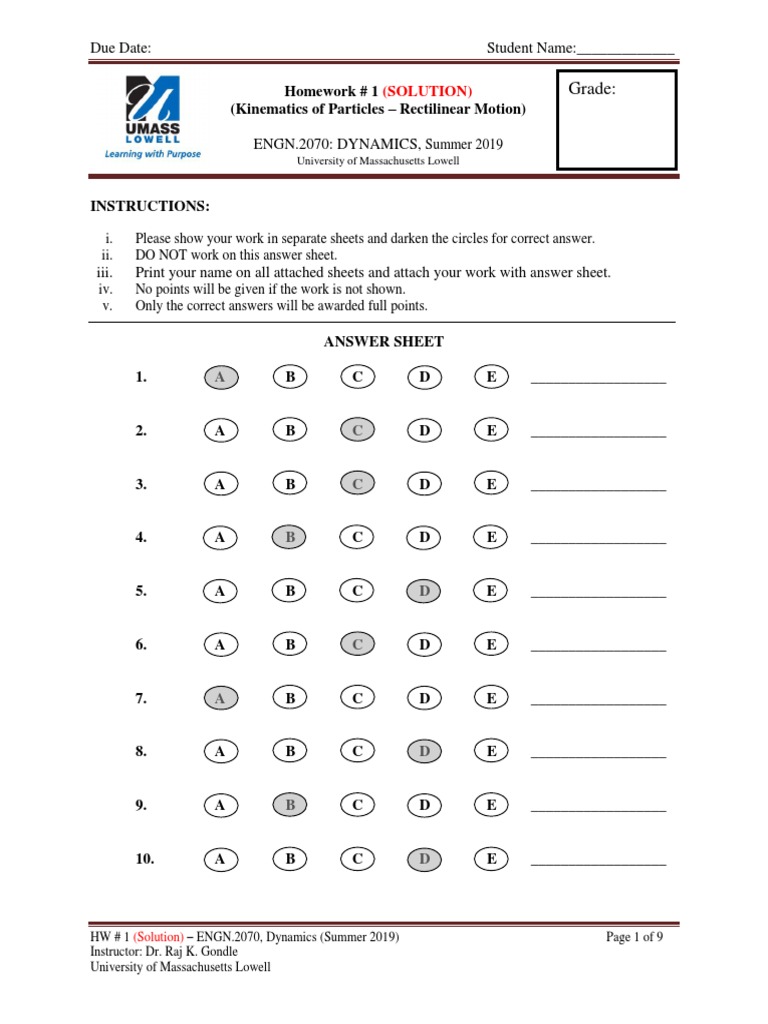 Dynamics HW-1 Solution | PDF | Acceleration | Spacetime