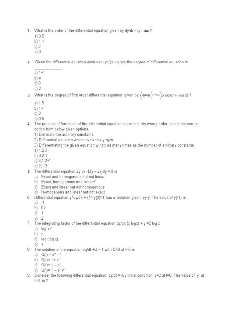 Maths Unit 1 MCQ | PDF | Equations | Differential Equations