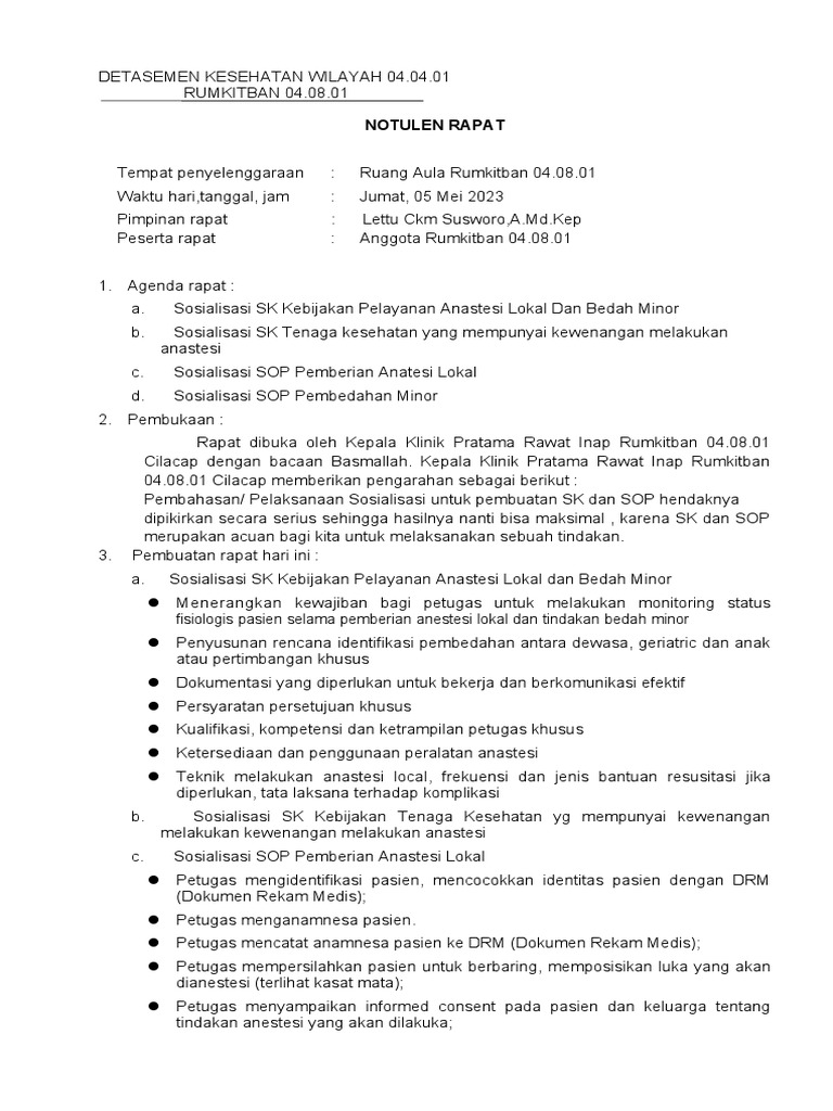Notulen Sosialisasi SK Dan SOP | PDF