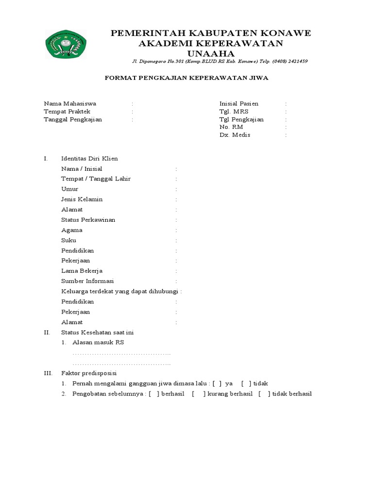 Format Pengkajian Keperawatan Jiwa | PDF