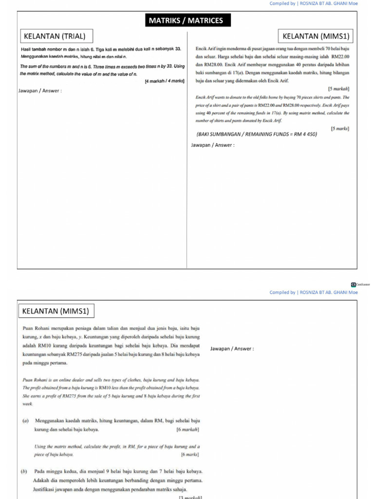 Matriks (Matrices) 2022 | PDF