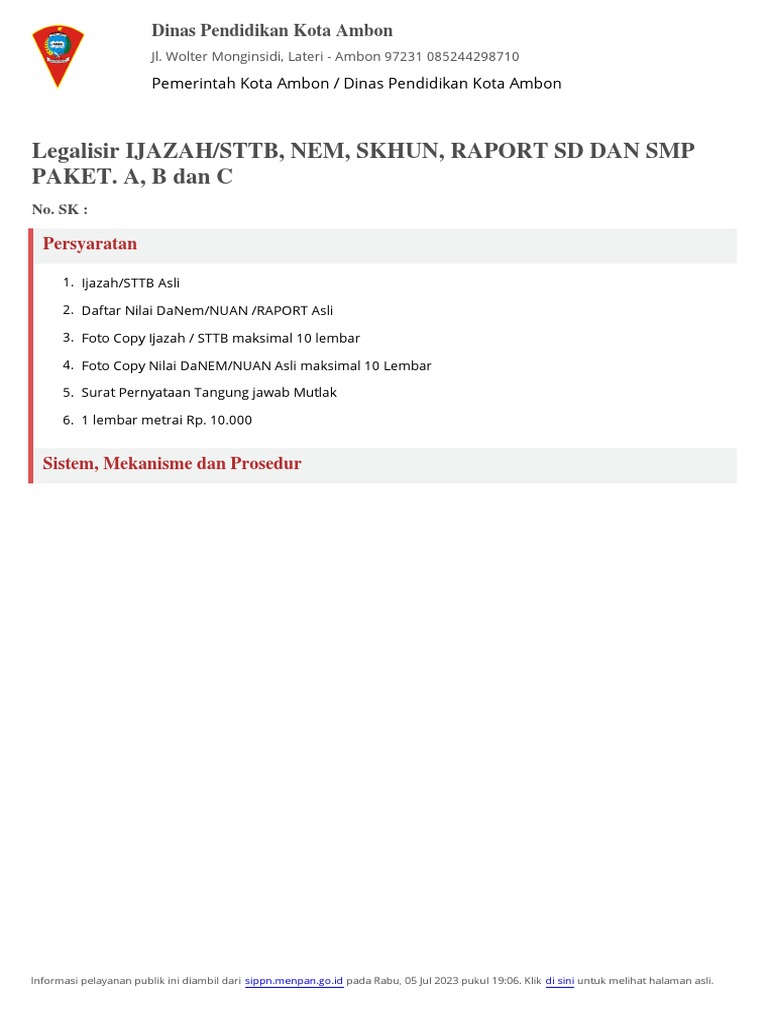 Unduh Standar Pelayanan - Legalisir IJAZAH STTB, NEM, SKHUN, RAPORT SD ...
