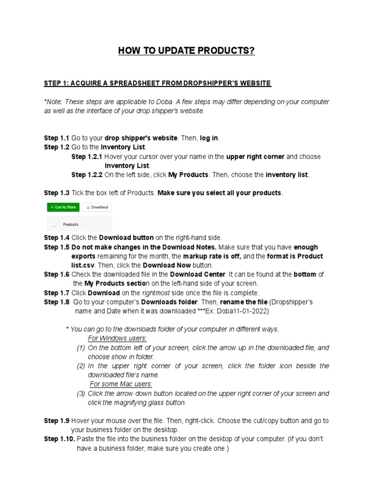 How To Update Products | PDF | Spreadsheet | Computer File