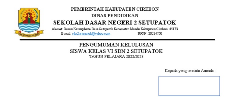 AMPLOP PENGUMUMAN KELULUSAN SISWA SD | PDF