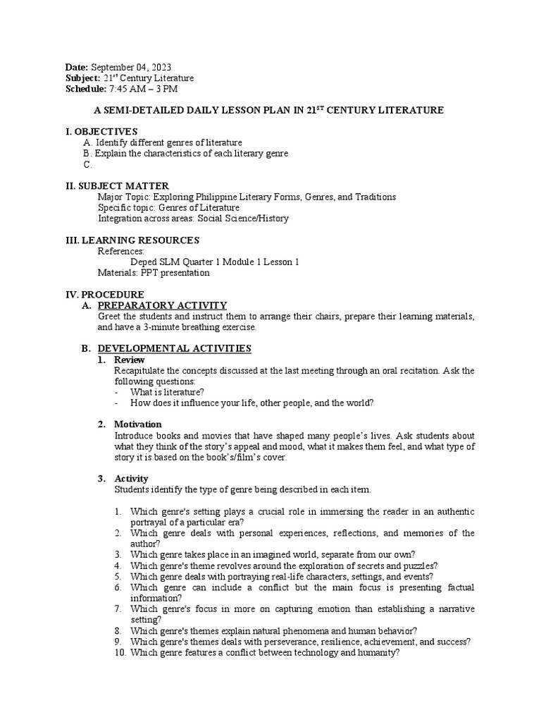 LP Lesson 1 | PDF | Genre | Narrative