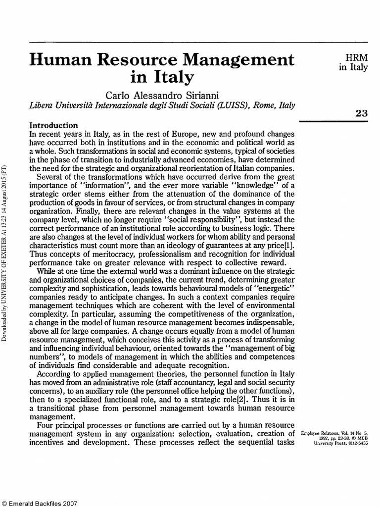 HRM Strategies for Italian Firms | PDF | Strategic Management | Human ...