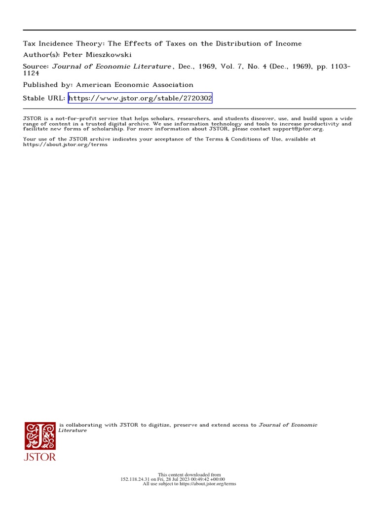 27-Tax-Tax Incidence Theory The Effects of Taxes On The Distribution of Income (Peter ...