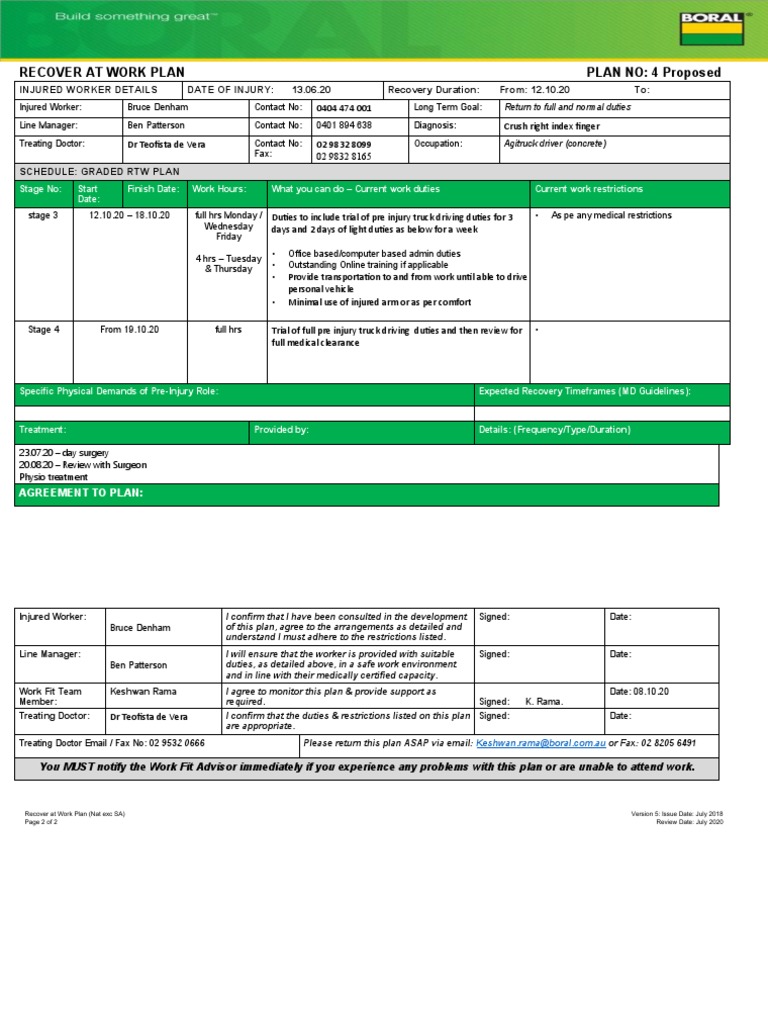 Recover at Work Plan 5 Proposed | PDF | Medicine | Clinical Medicine