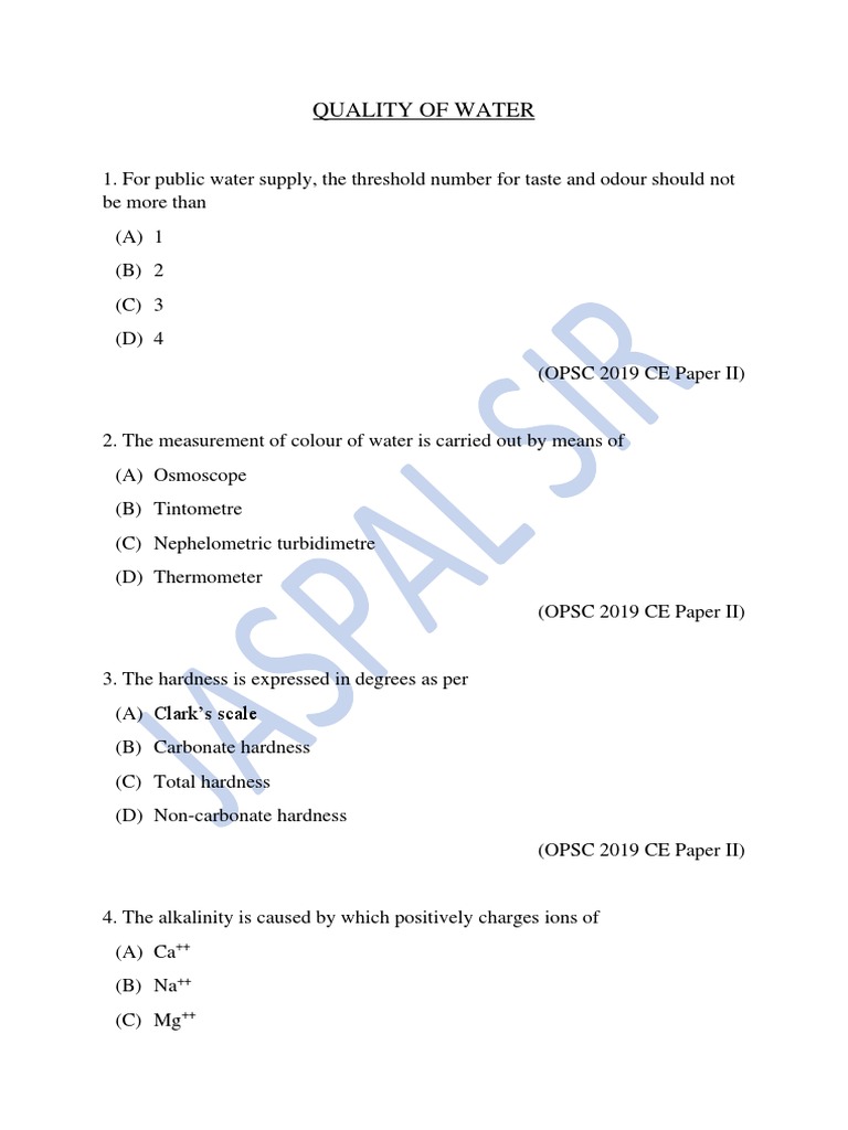 Water Quality Assessment Questions | PDF | Litre | Environmental Science
