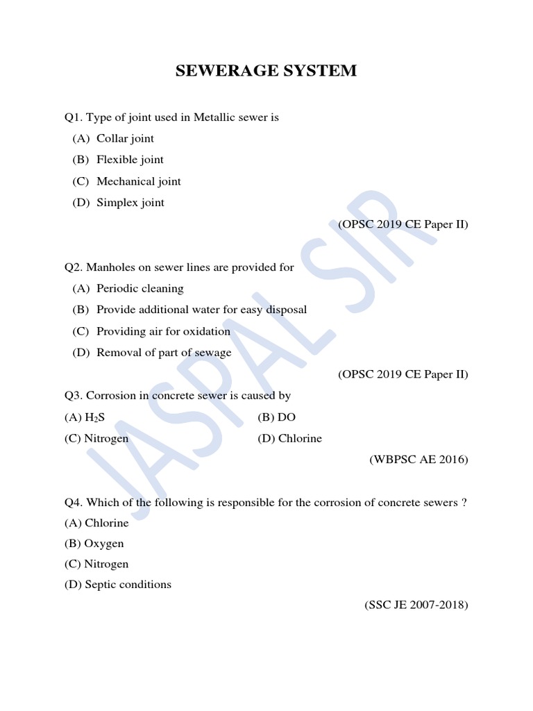 Civil Engineering Sewerage Quiz | PDF | Sanitary Sewer | Sewerage