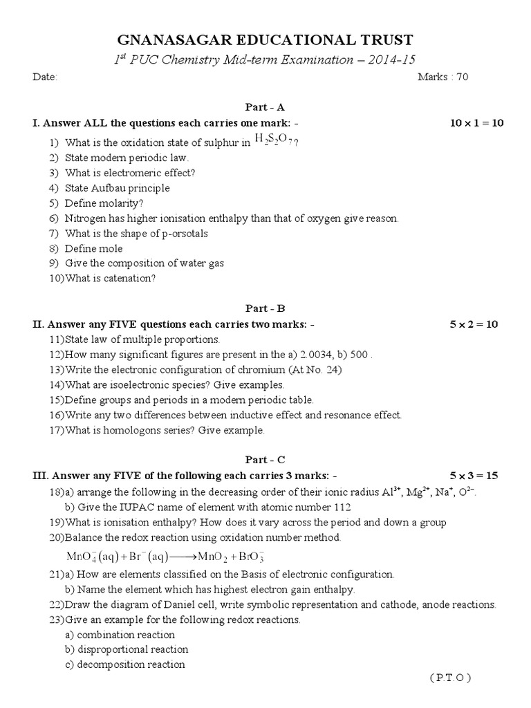 1st PUC Chemistry 2014 | PDF