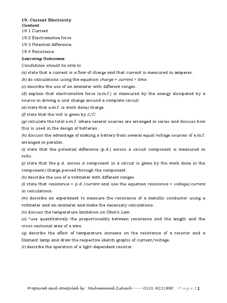 Chap 19 Current Electricity (1) | PDF