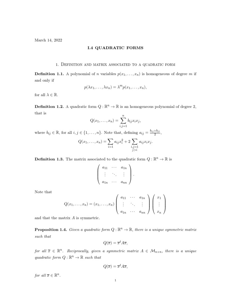 Ch1-4 Quadratic Forms | PDF | Matrix (Mathematics) | Mathematical Concepts