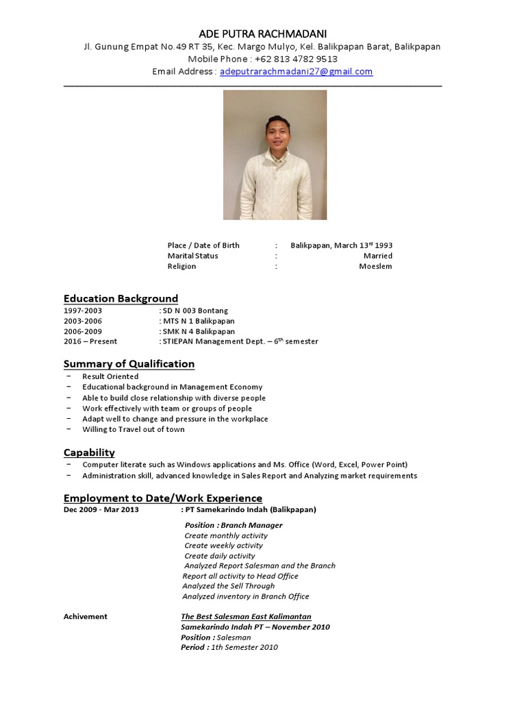 CV Ade Racmadani | PDF