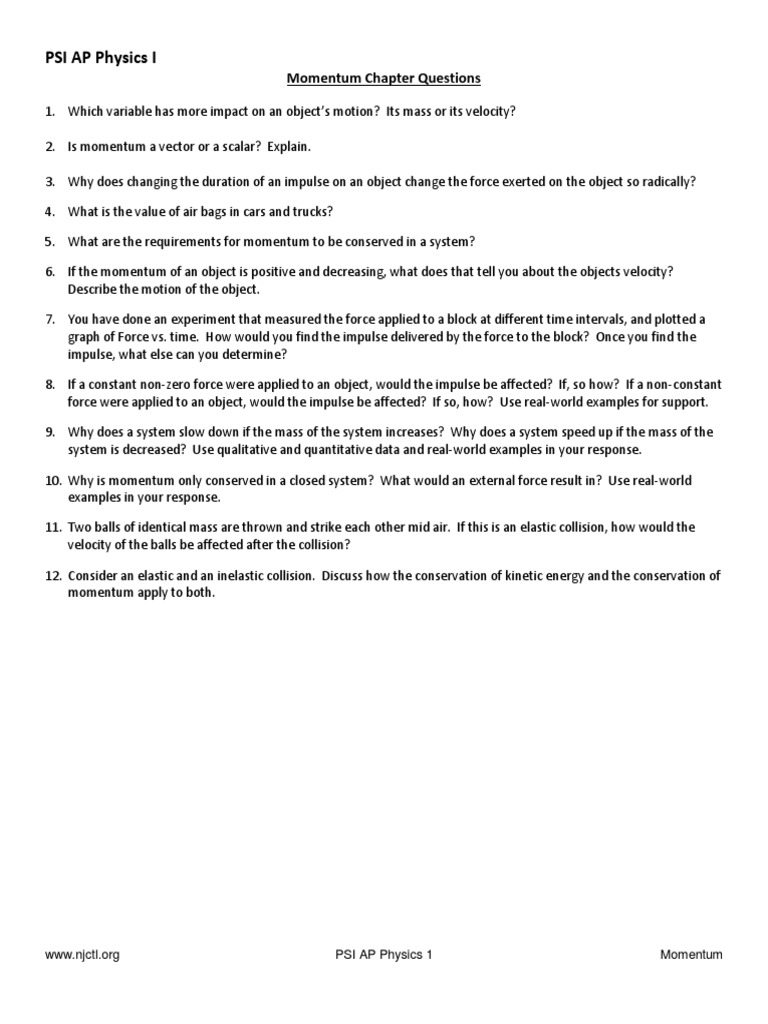 AP Physics 1 Momentum Questions & Problems | PDF | Collision | Force