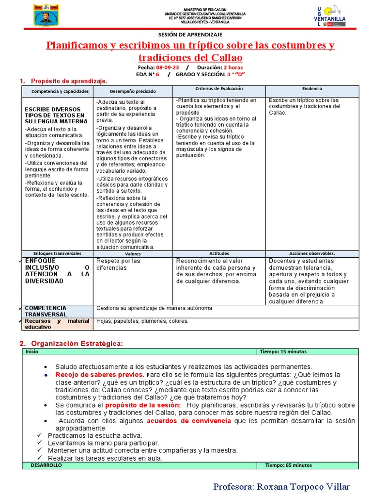 Tríptico sobre Costumbres del Callao | PDF | Aprendizaje | Evaluación