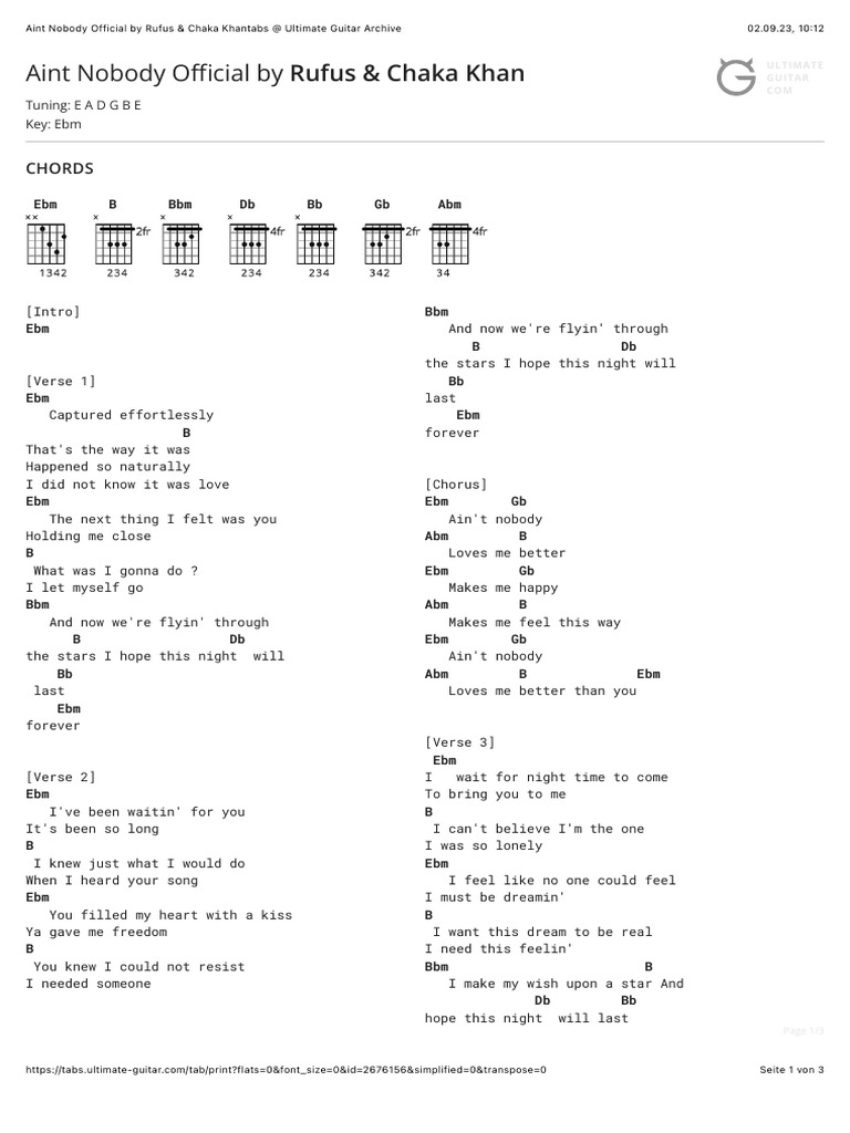 Ain't Nobody Chords by Rufus & Chaka Khan | PDF | Song Structure ...