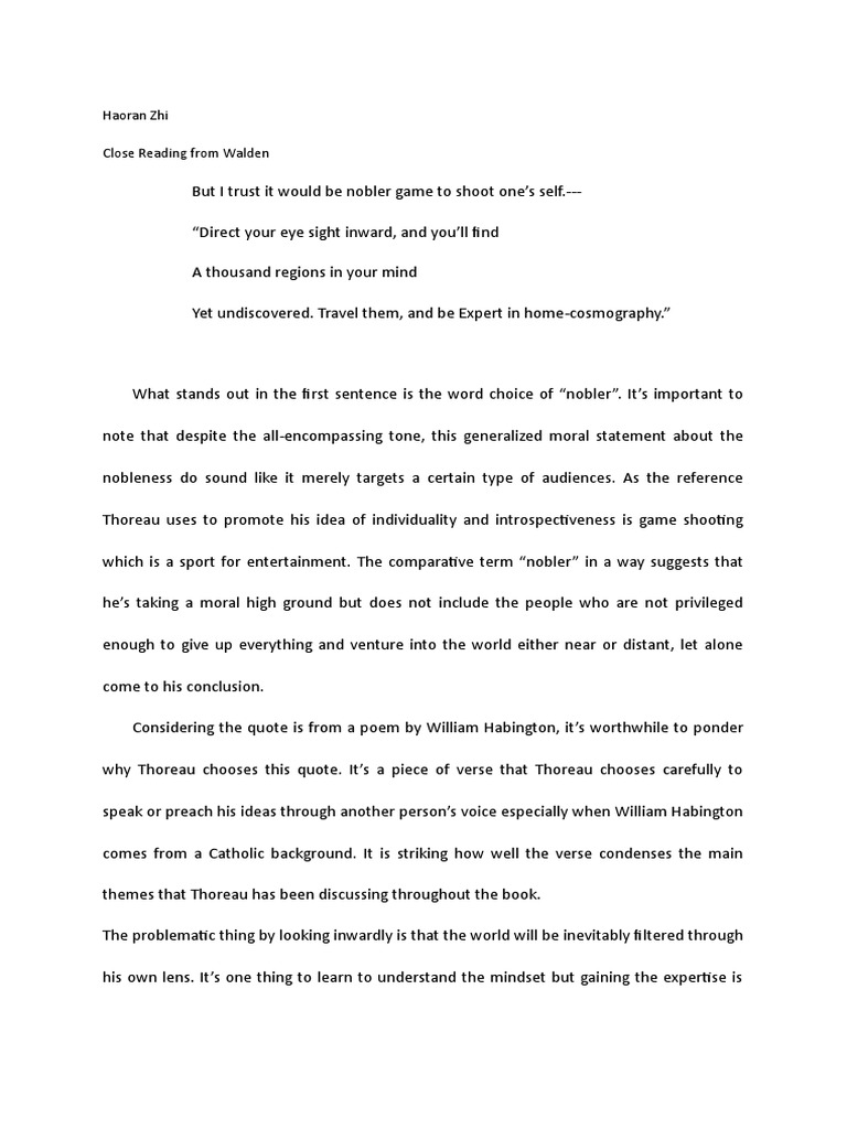 Close Reading | PDF | Henry David Thoreau | Cognition