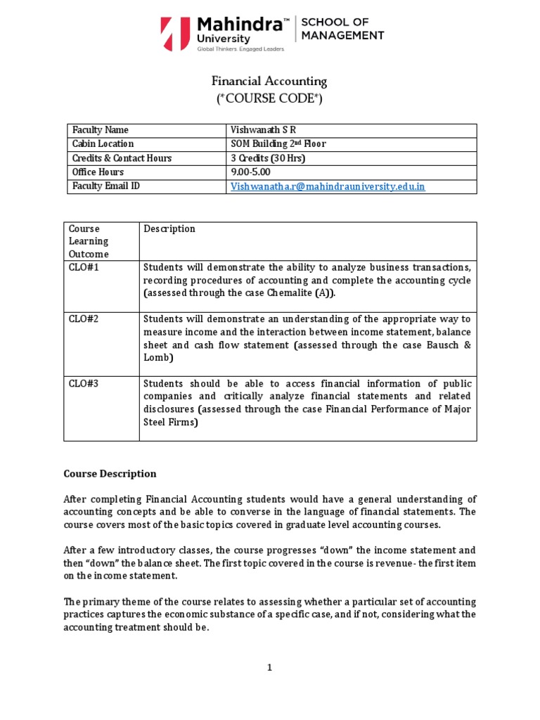 Financial Accounting Course Outline | Download Free PDF | Financial ...