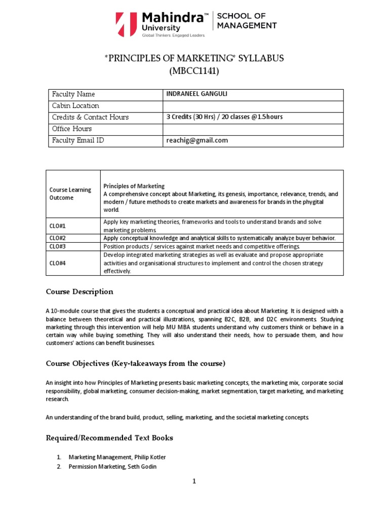 MBA Marketing Course Outline | PDF | Marketing | Private Sector