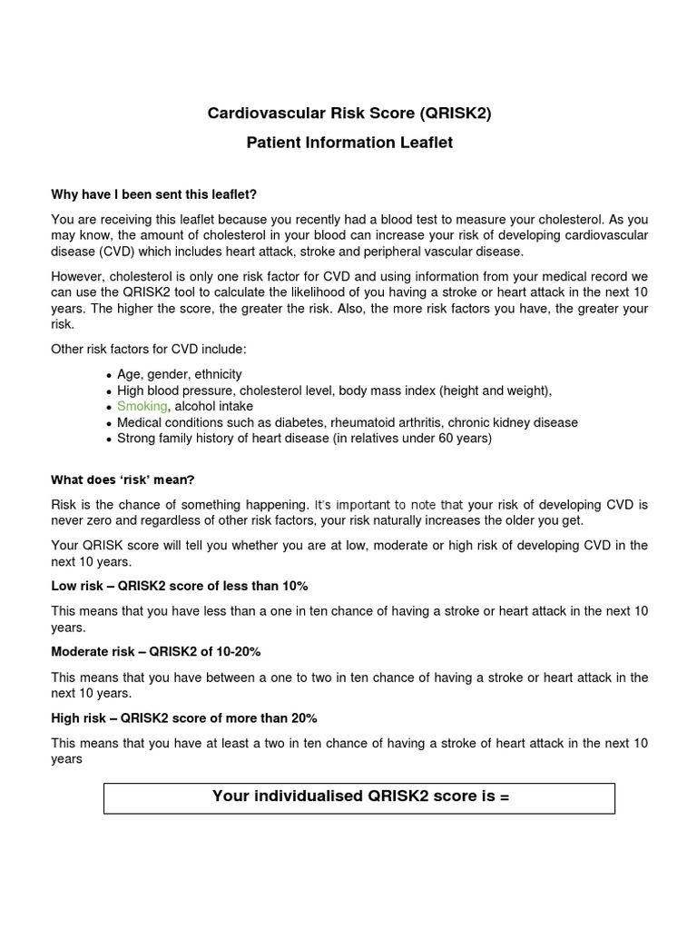 Cardiovascular Risk Score (QRISK2) | Download Free PDF | Cardiovascular ...