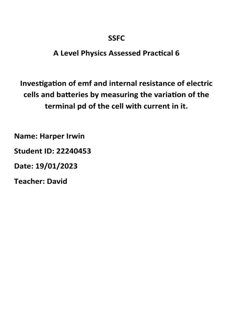 CPAC 6 EMF of A Cell | PDF | Resistor | Quantity