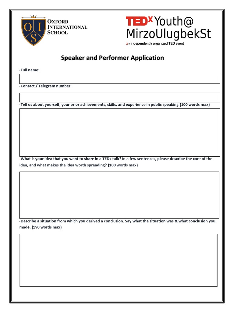 Ted APPLICATION FORM | PDF