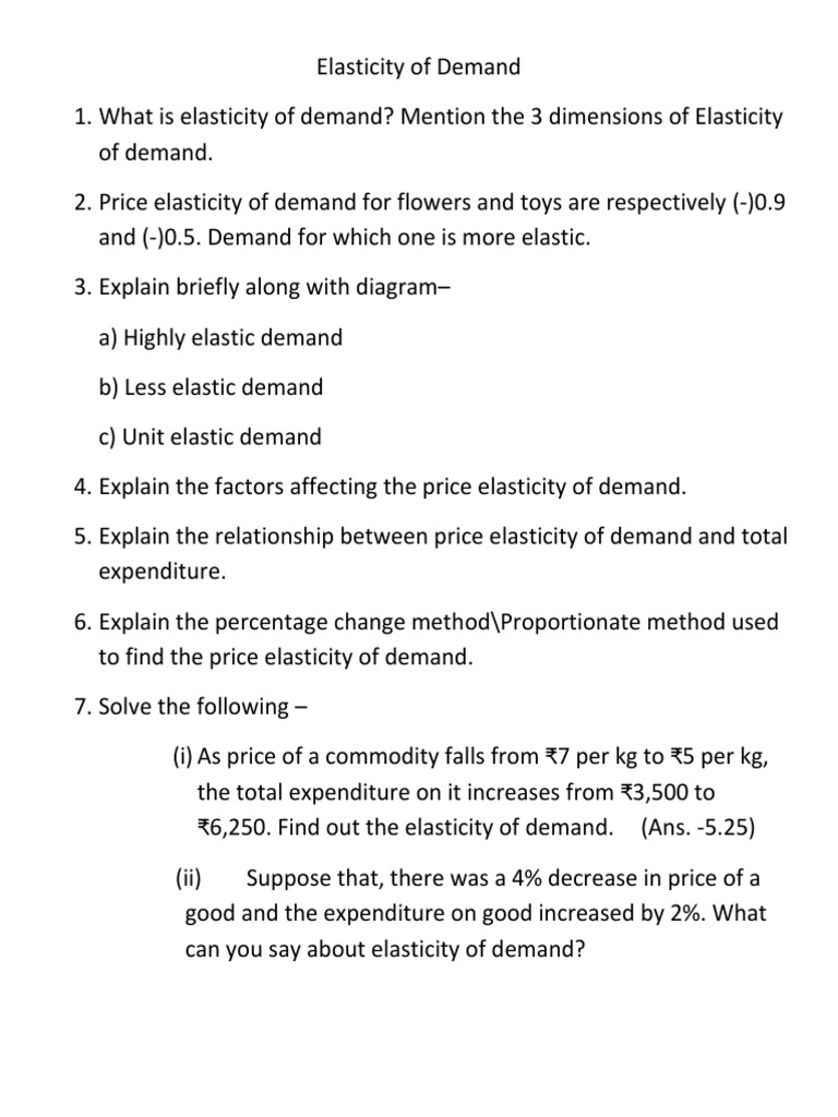 Questions Elasticity | PDF | Demand | Elasticity (Economics)