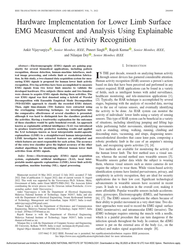 Hardware Implementation For Lower Limb Surface EMG Measurement and Analysis Using Explainable AI ...