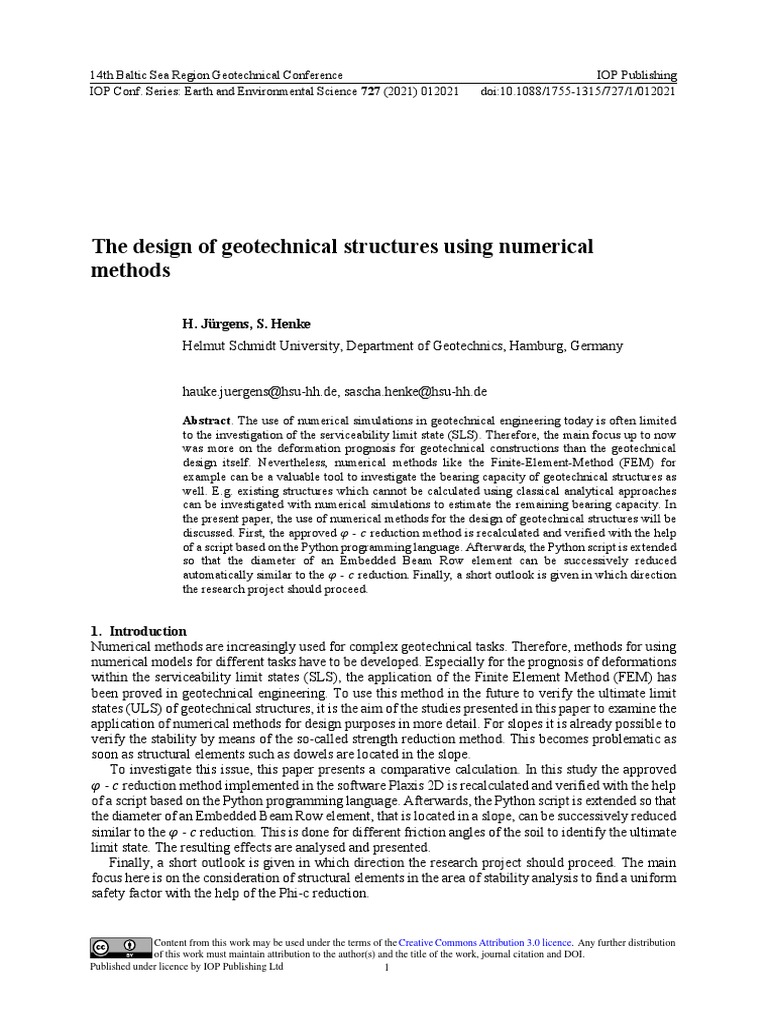 The Design of Geotechnical Structures Using Numerical Methods | PDF | Science & Mathematics