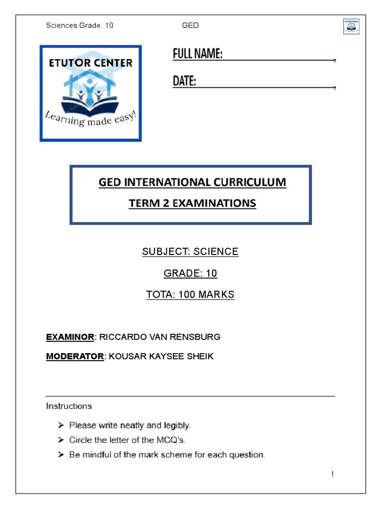 Grade 10 Science Exam Questions | PDF | Social Science | Science ...